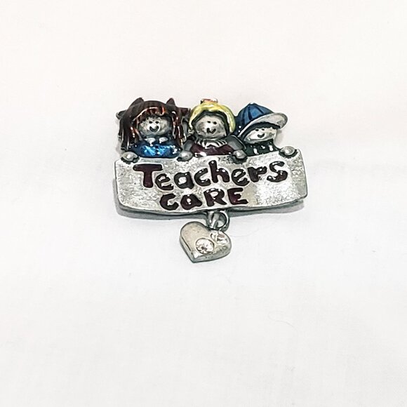 AJMC | Jewelry | Teachers Care Children Metal Enamel Brooch Pin Vintage ...